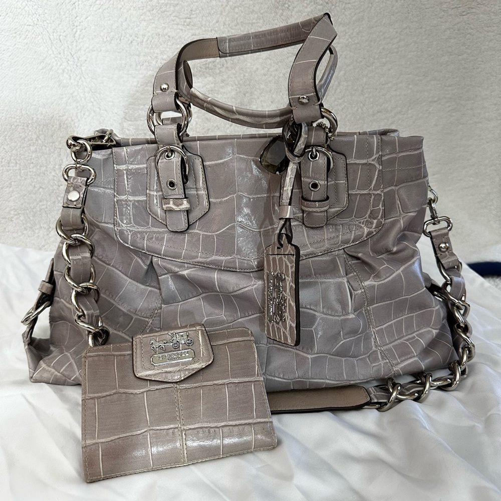 Coach Embossed Grey Croc Carryall With Matching Wallet - Gem